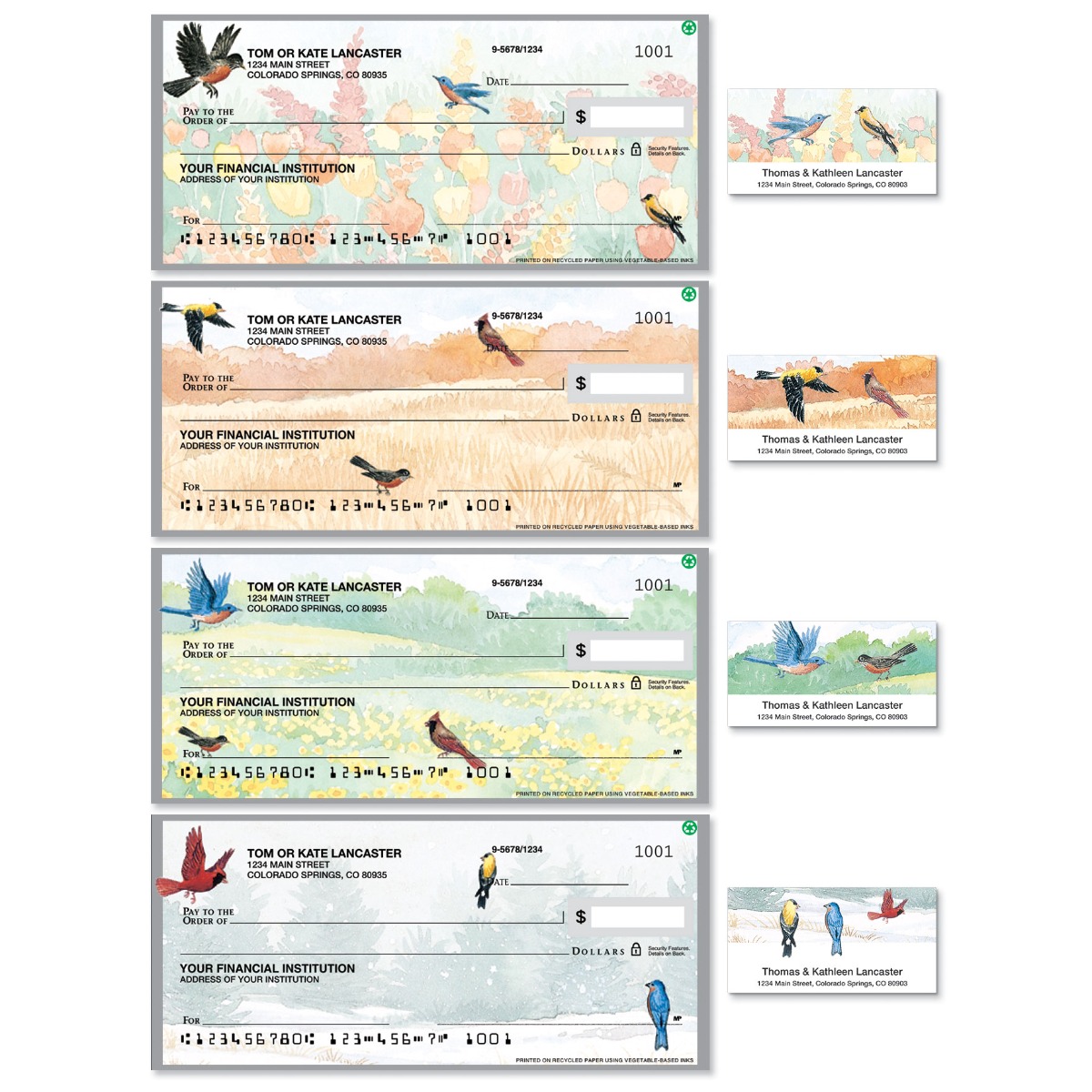 Wildbird Personal Single Checks with Matching Address Labels | Colorful ...