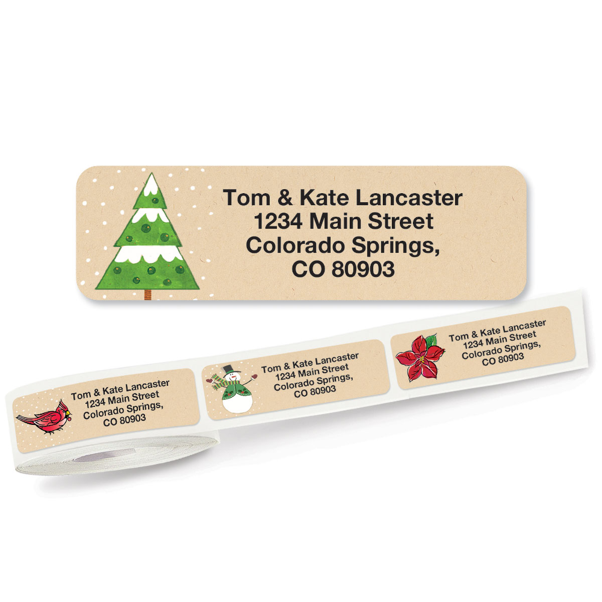 Krafty Christmas Rolled Address Labels (5 Designs) | Colorful Images