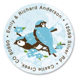Blue Birds Round Return Address Labels | Colorful Images
