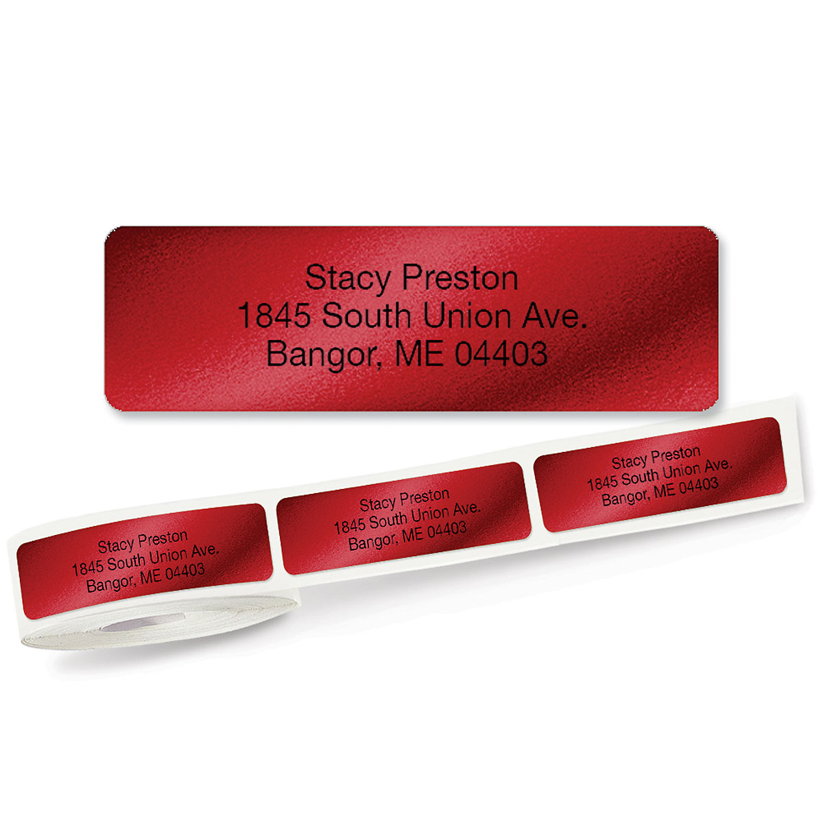 Red Foil Rolled Address Label - Roll of 250 | Colorful Images