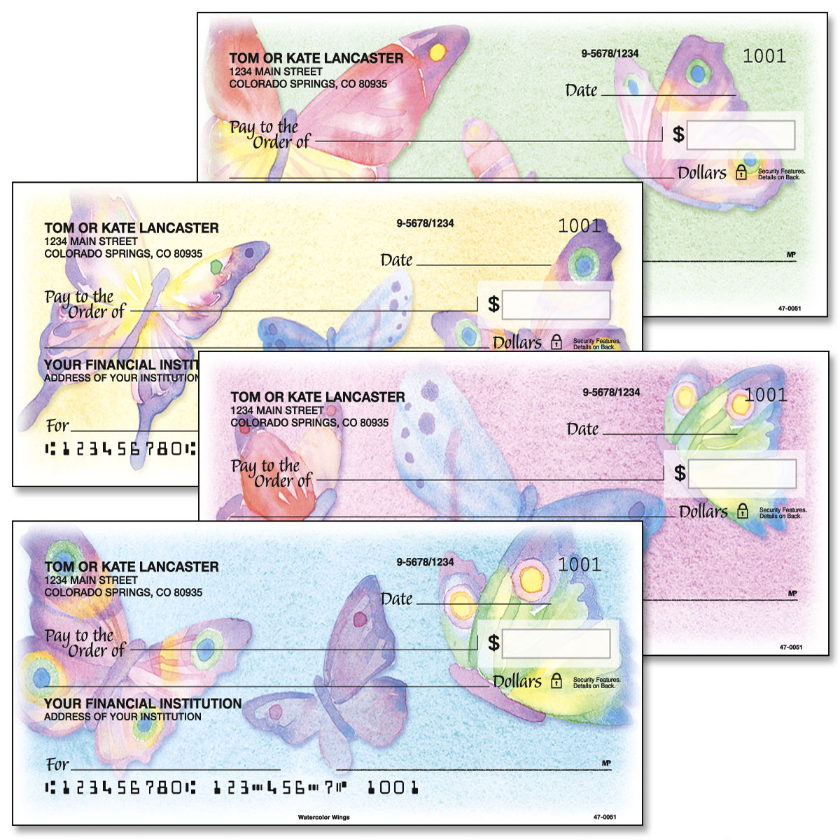 Watercolor Wings Personal Checks | Colorful Images
