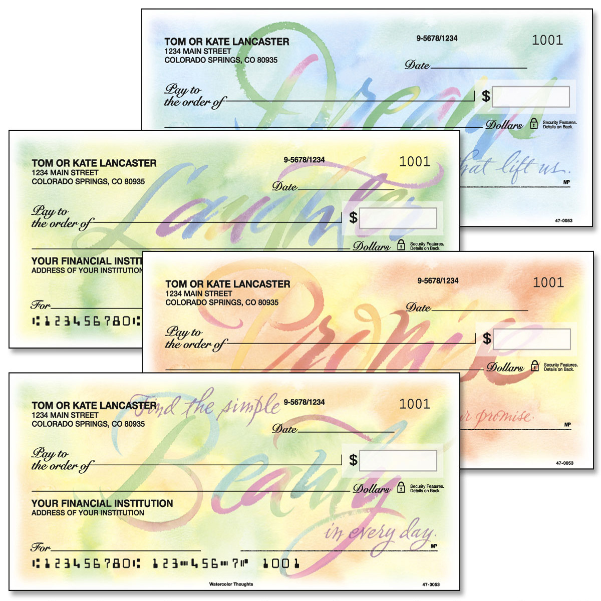 Watercolor Thoughts Personal Checks | Colorful Images