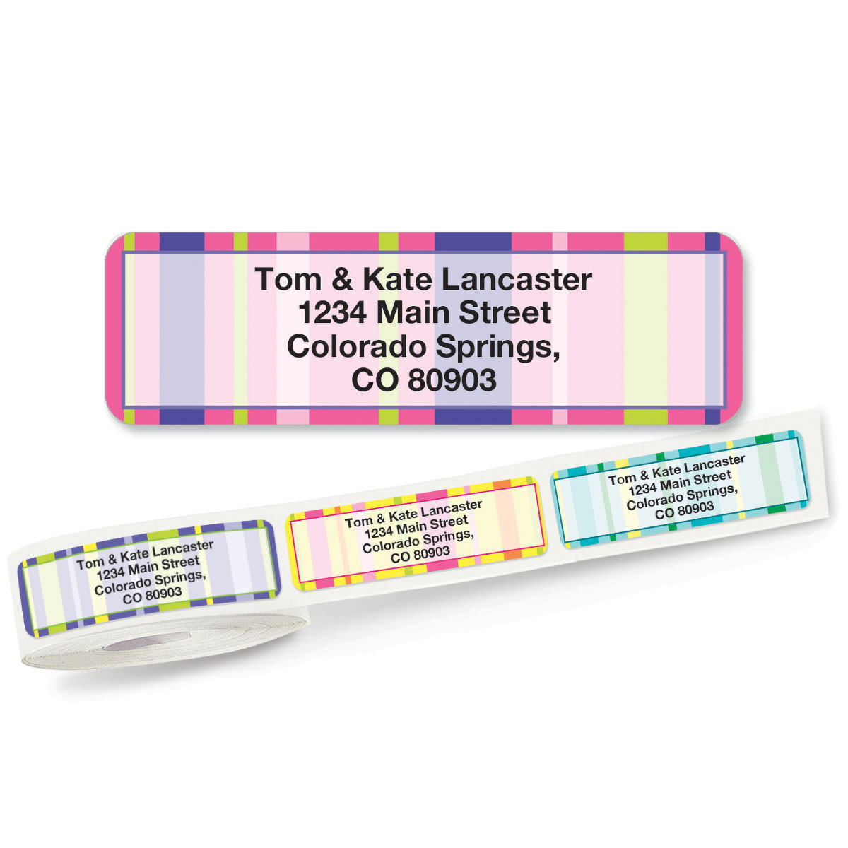 Graphic Stripes Rolled Address Labels | Colorful Images