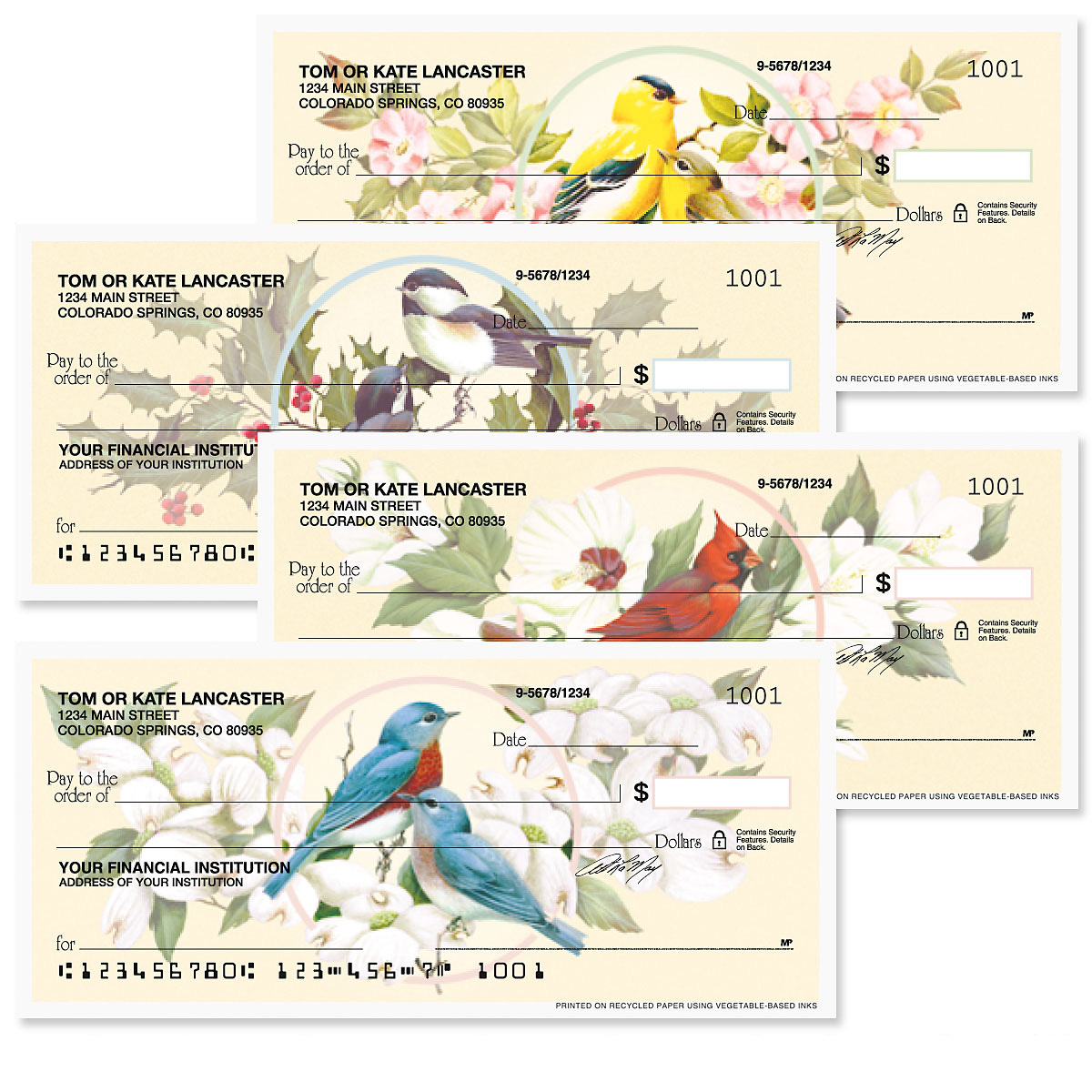 Birds and Blossoms Personal Checks | Colorful Images