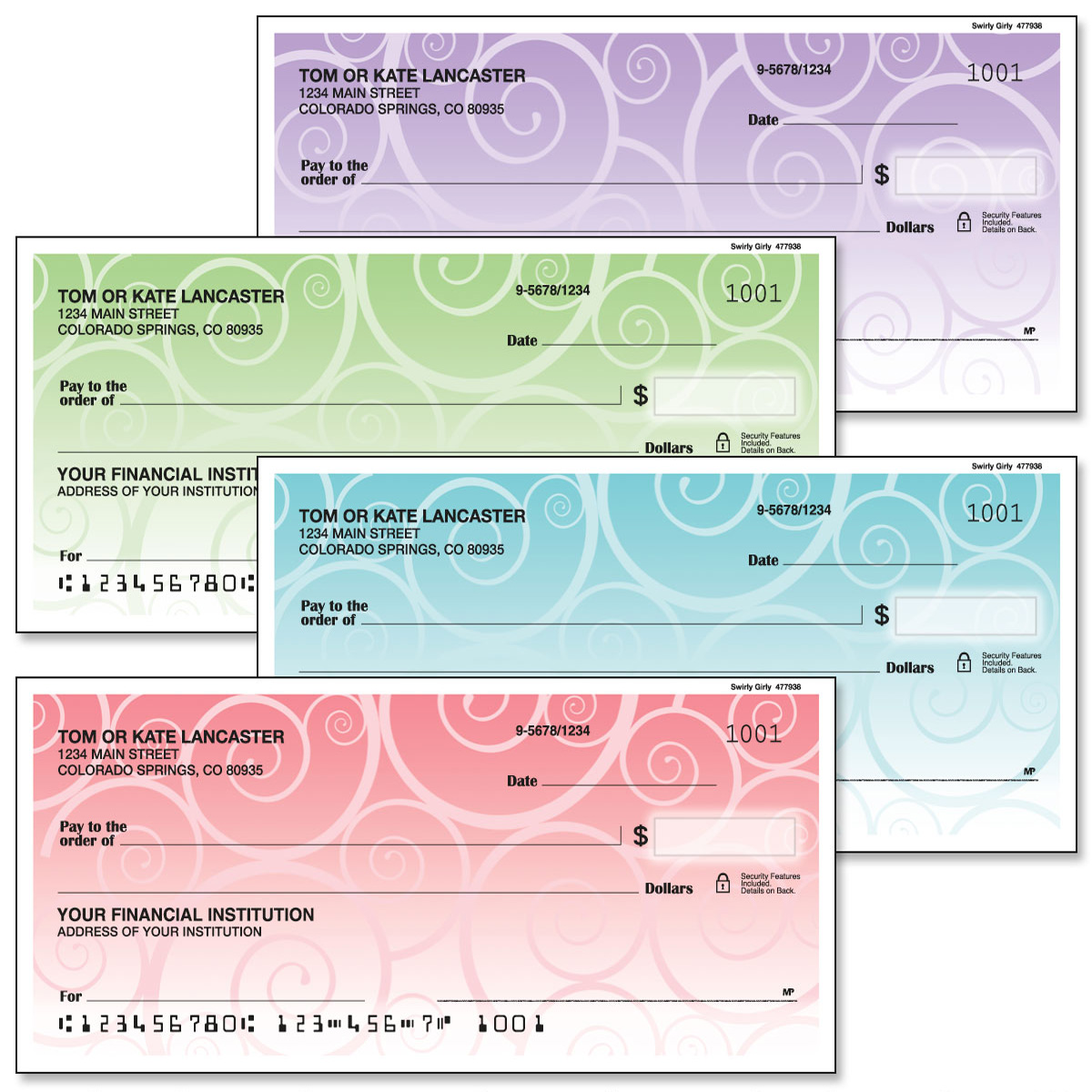 Swirly Girly Personal Checks | Colorful Images