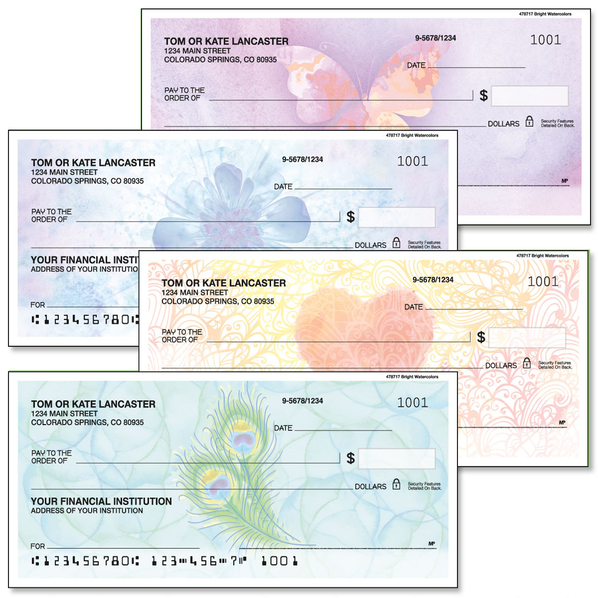 Bright Watercolors Personal Checks | Colorful Images