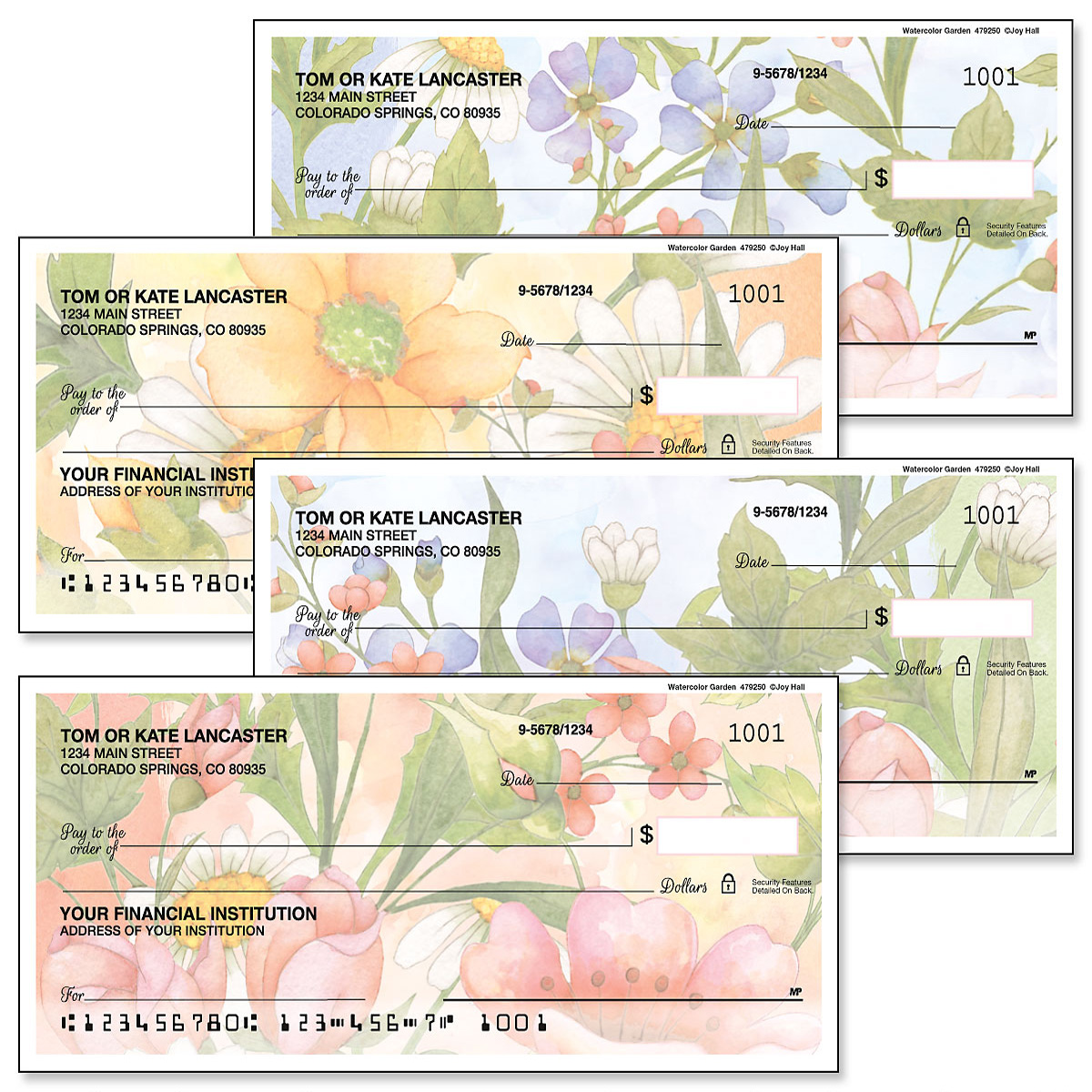 Watercolor Garden Personal Checks | Colorful Images
