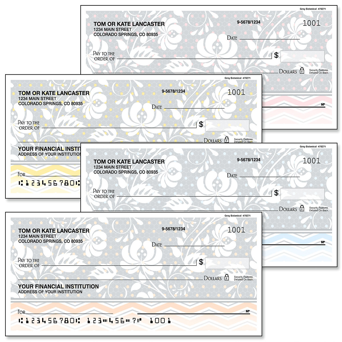 Gray Botanical Personal Checks | Colorful Images