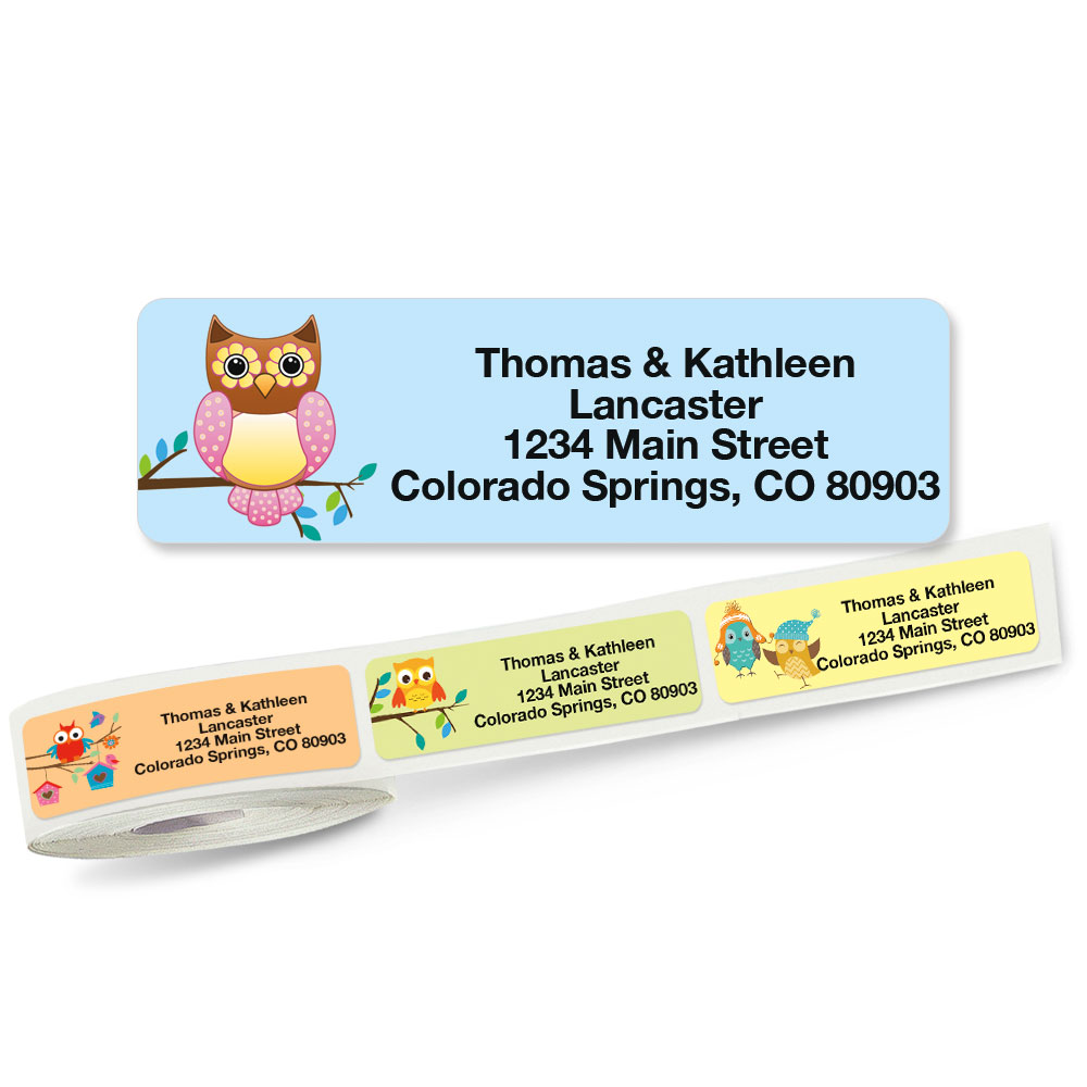 Owls Rolled Address Labels - Roll of 250 | Colorful Images