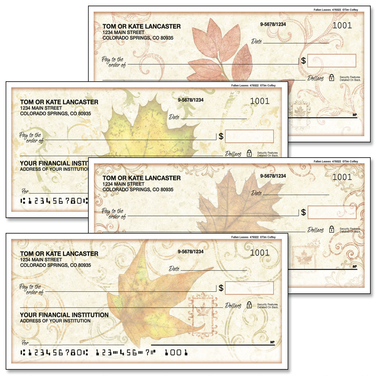Fallen Leaves Personal Checks | Colorful Images