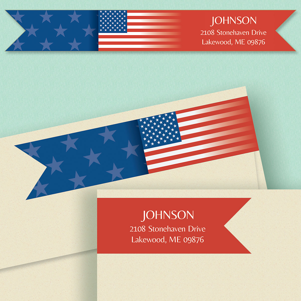 Flag Connect Wrap Diecut Return Address Labels | Colorful Images