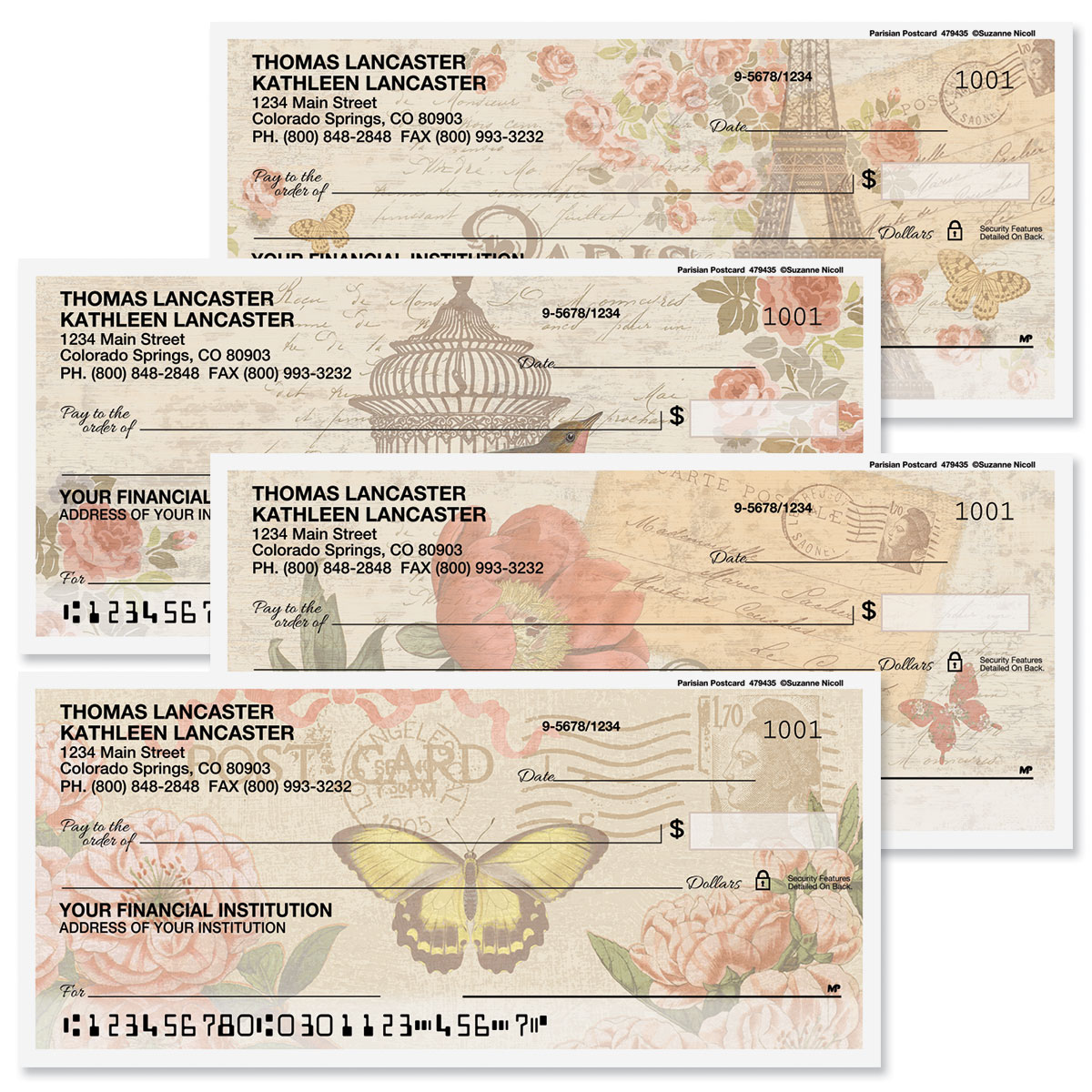 Parisian Postcard Personal Checks | Colorful Images