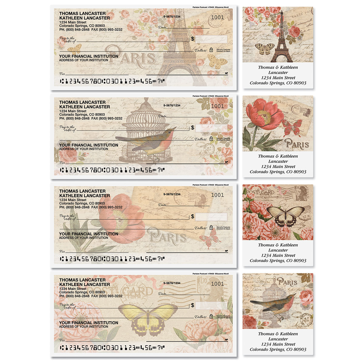 Parisian Postcard Personal Single Checks with Matching Address Labels ...