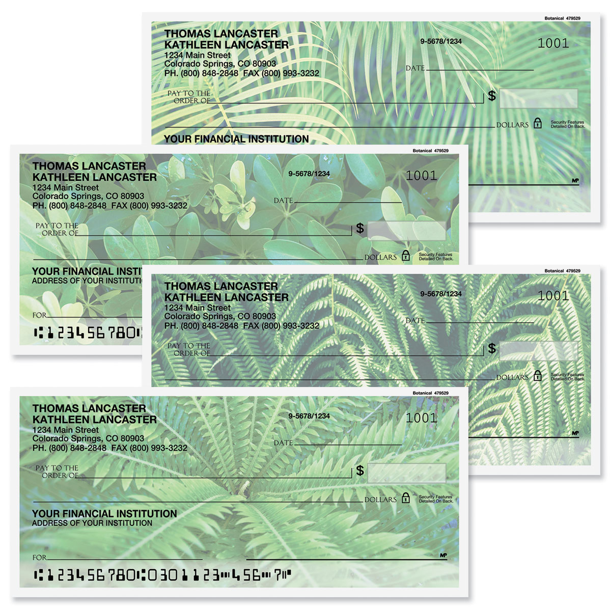 Green Botanical Personal Checks | Colorful Images