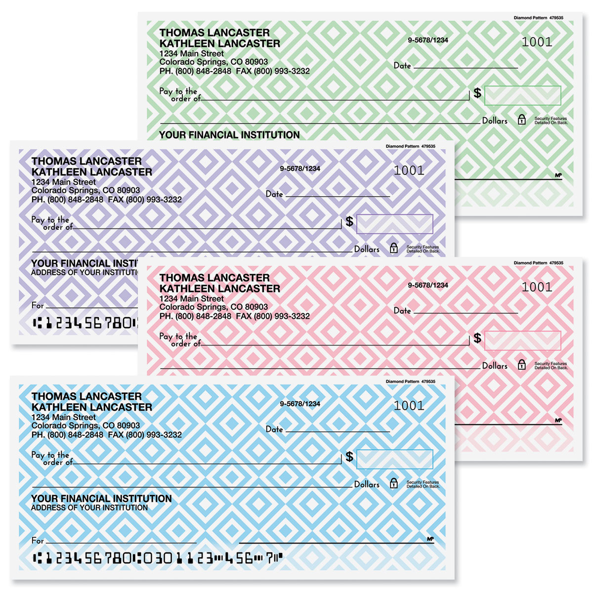 Diamond Pattern Personal Duplicate Checks | Colorful Images