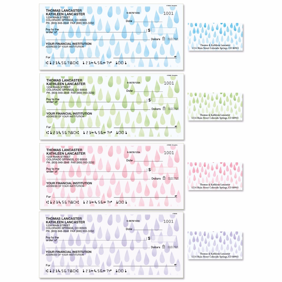 Droplets Personal Single Checks with Matching Address Labels | Colorful ...