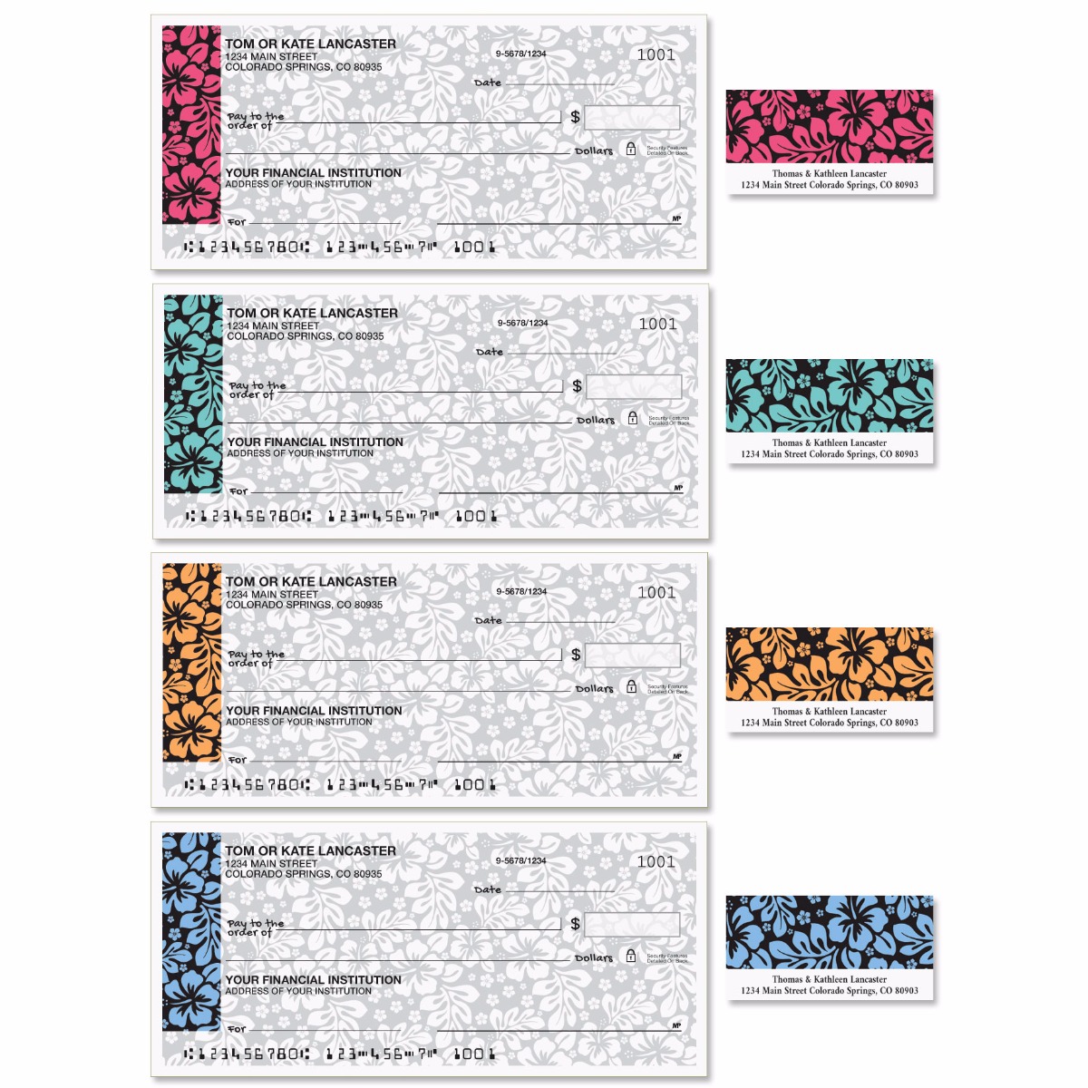 Hibiscus Personal Duplicate Checks with Matching Labels | Colorful Images