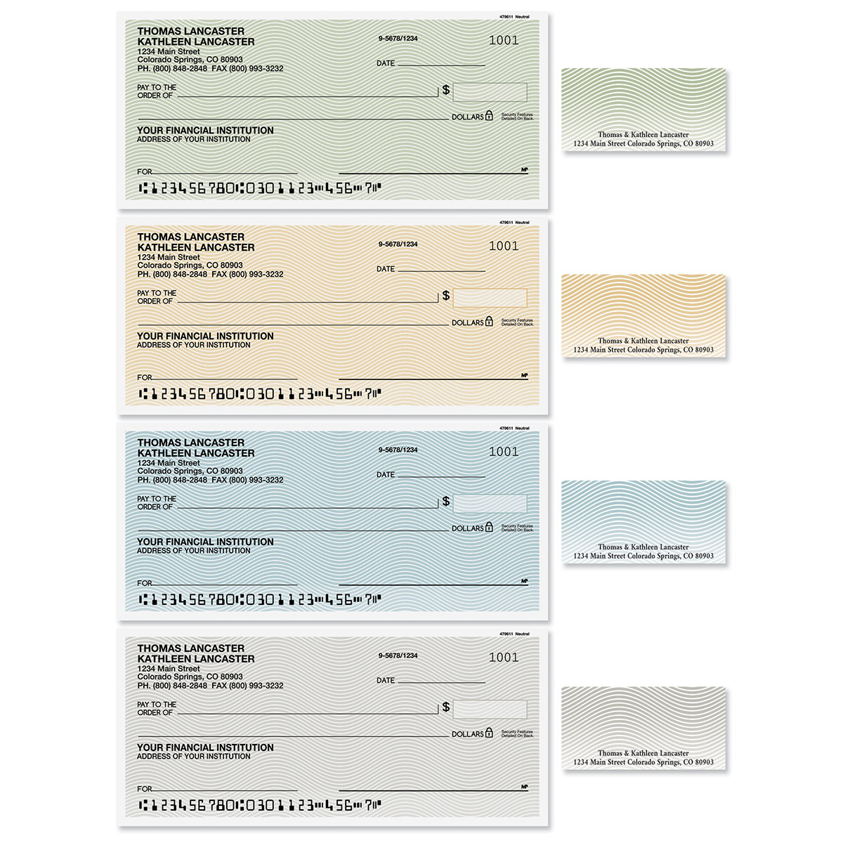 Neutral Personal Single Checks With Matching Address Labels | Colorful ...