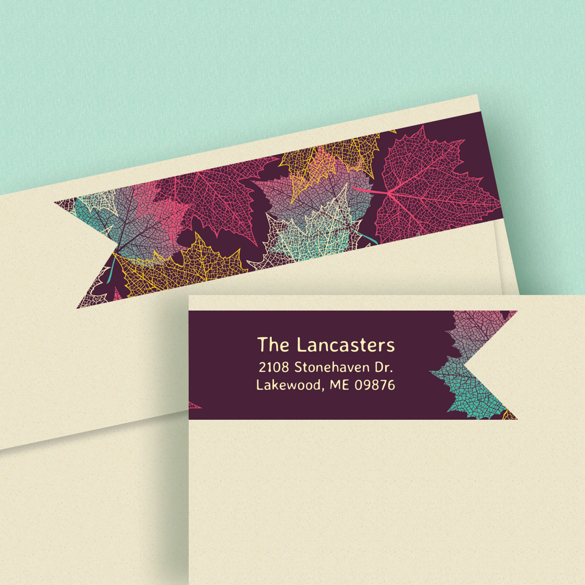 Autumn Maroon Connect Wrap Around Diecut Address Labels | Colorful Images