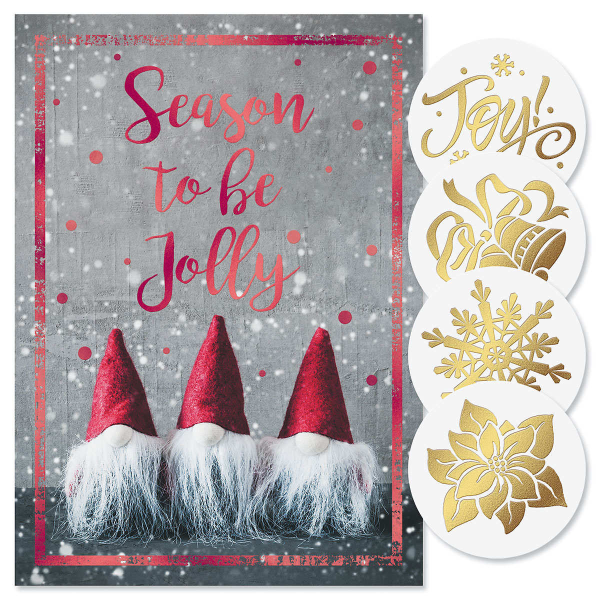 Three Red Gnomes Foil Christmas Cards | Colorful Images