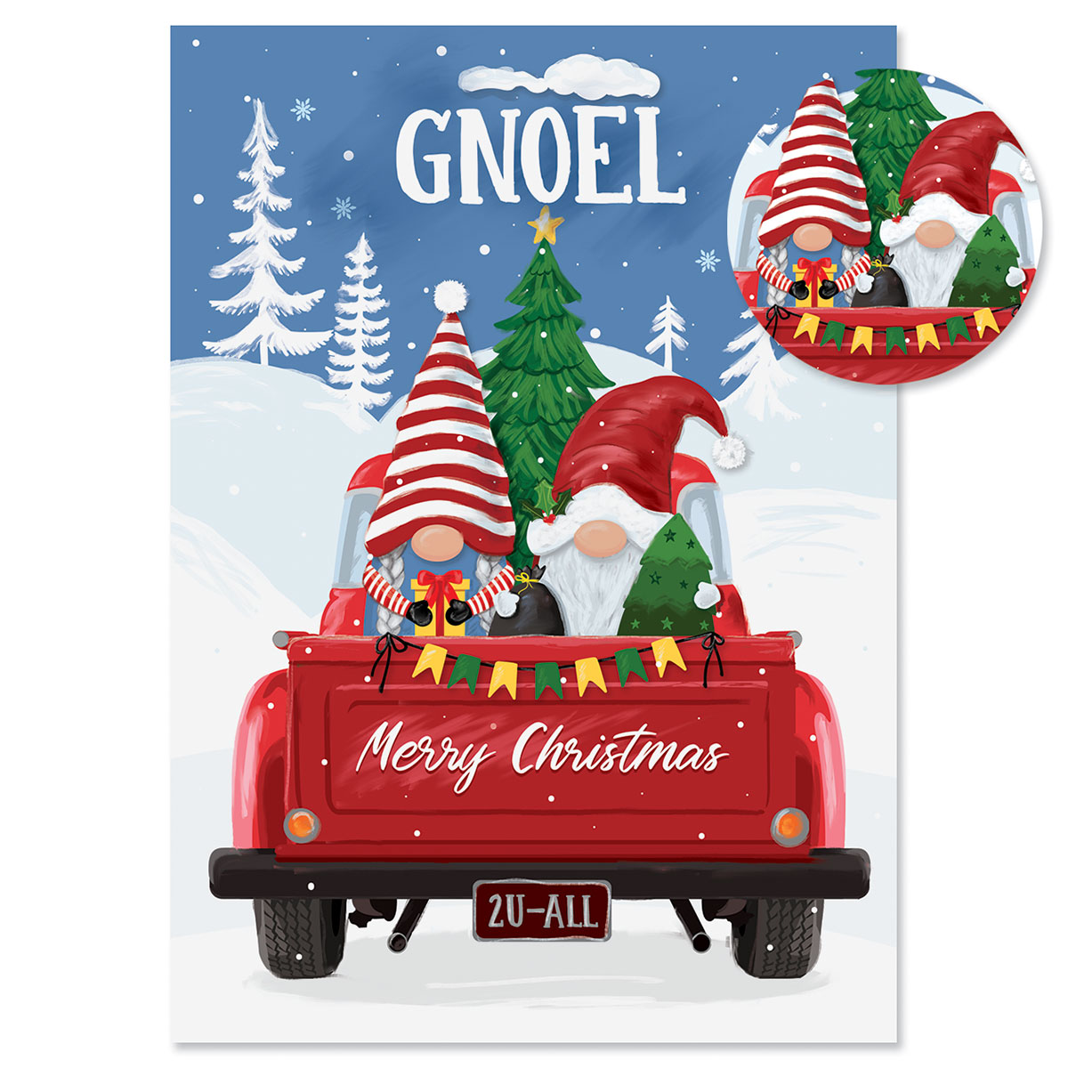 Gnomes in Red Truck Christmas Cards | Colorful Images