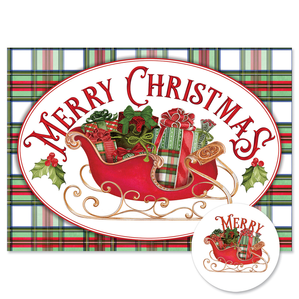 Tartan Christmas Sleigh Christmas Cards | Colorful Images