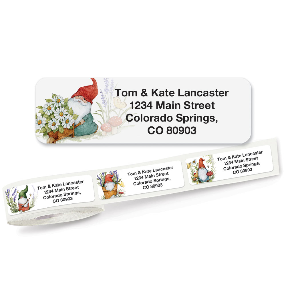 Forest Gnomes Rolled Address Labels (5 Designs) | Colorful Images