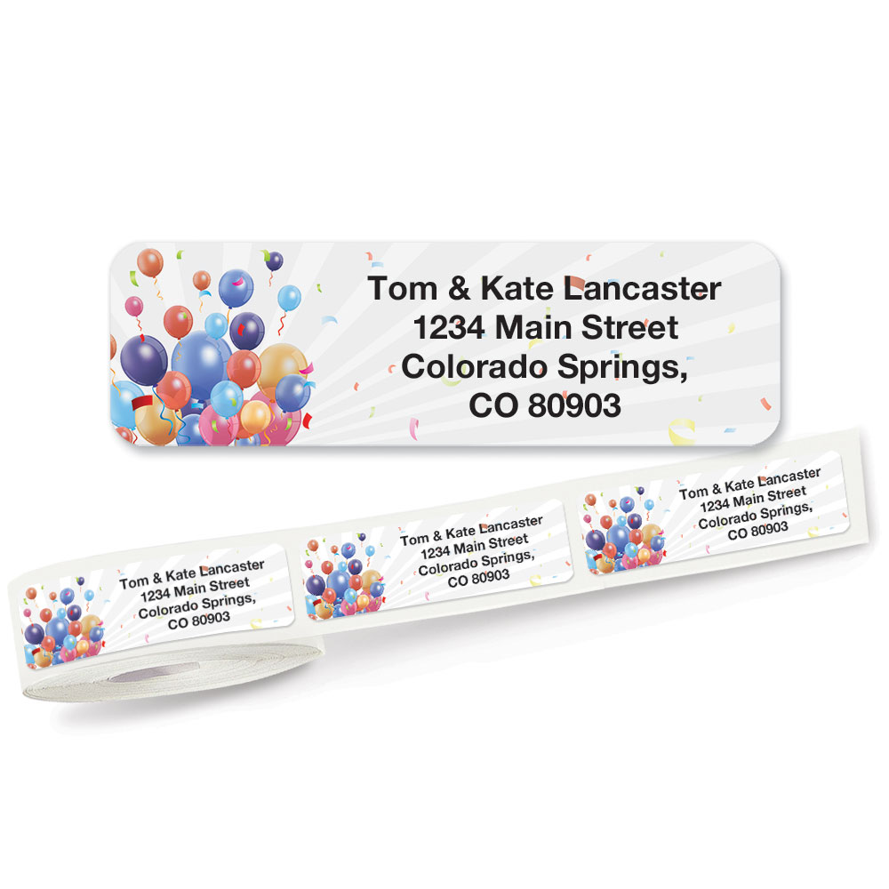 Happy Birthday Balloons Rolled Return Address Labels | Colorful Images