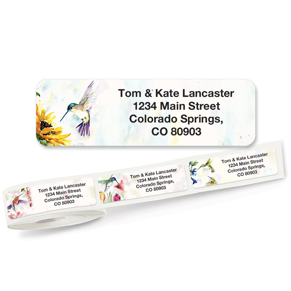 Fluttering Hummingbirds Rolled Address Labels (5 Designs) | Colorful Images