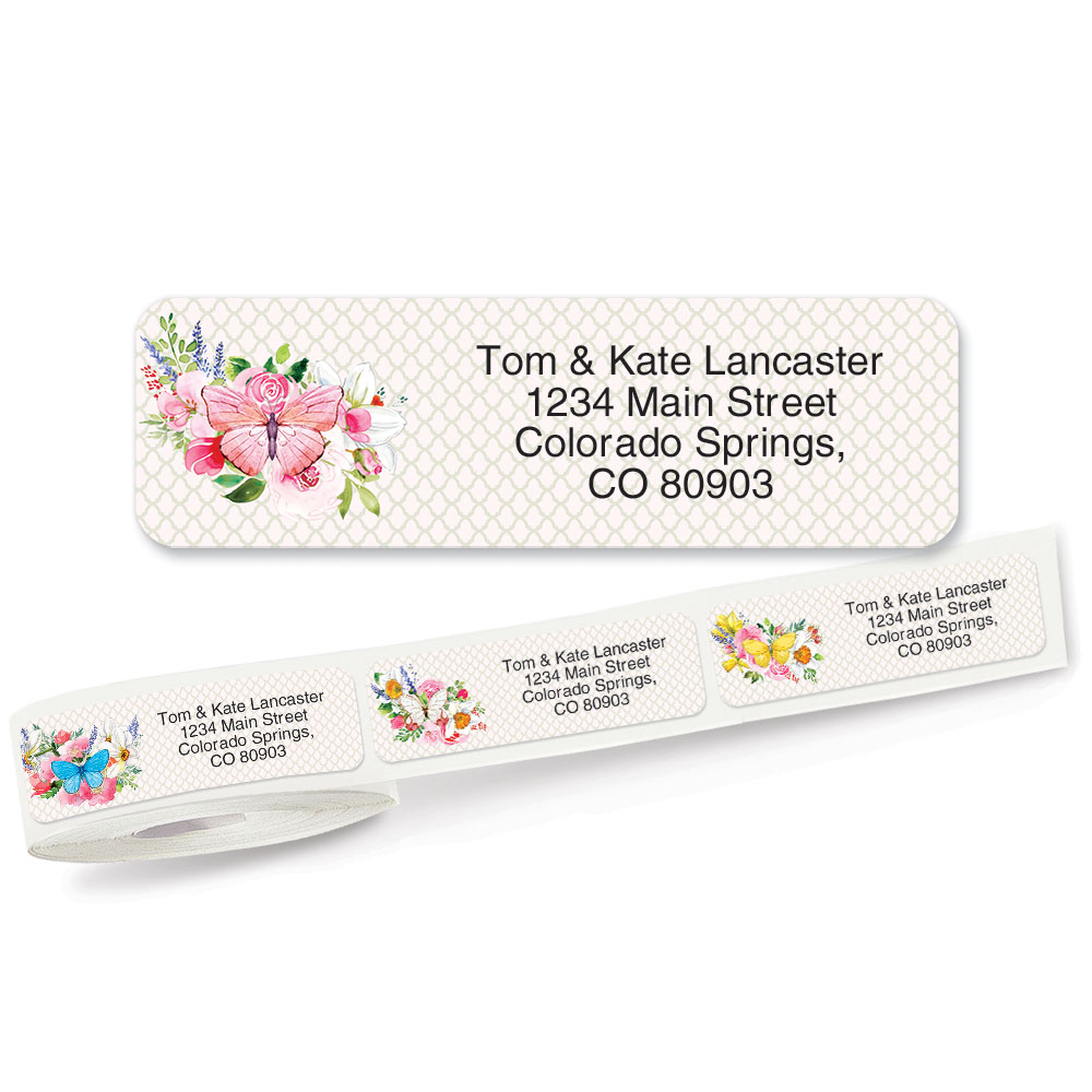 Butterfly Florals Rolled Address Labels | Colorful Images