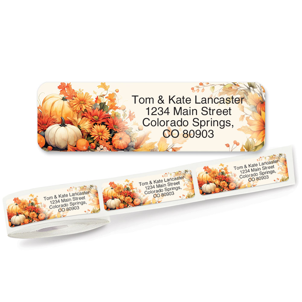 Floral Pumpkins Rolled Return Address Labels | Colorful Images