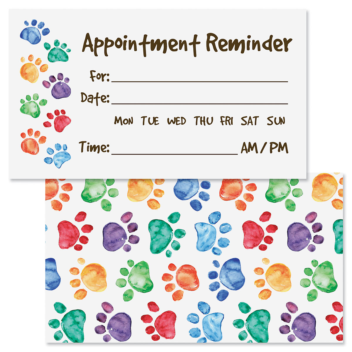 Paw's Reminder Appointment Cards | Colorful Images