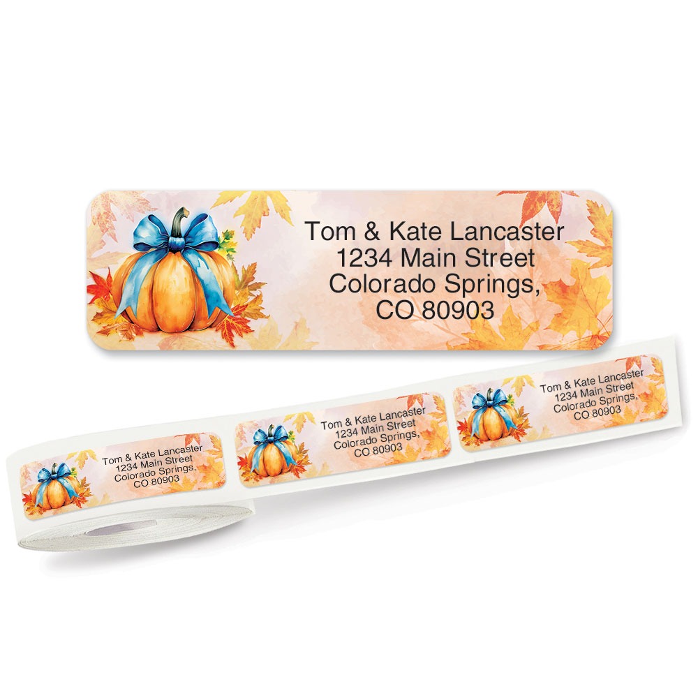 Pretty Pumpkin Rolled Return Address Labels | Colorful Images