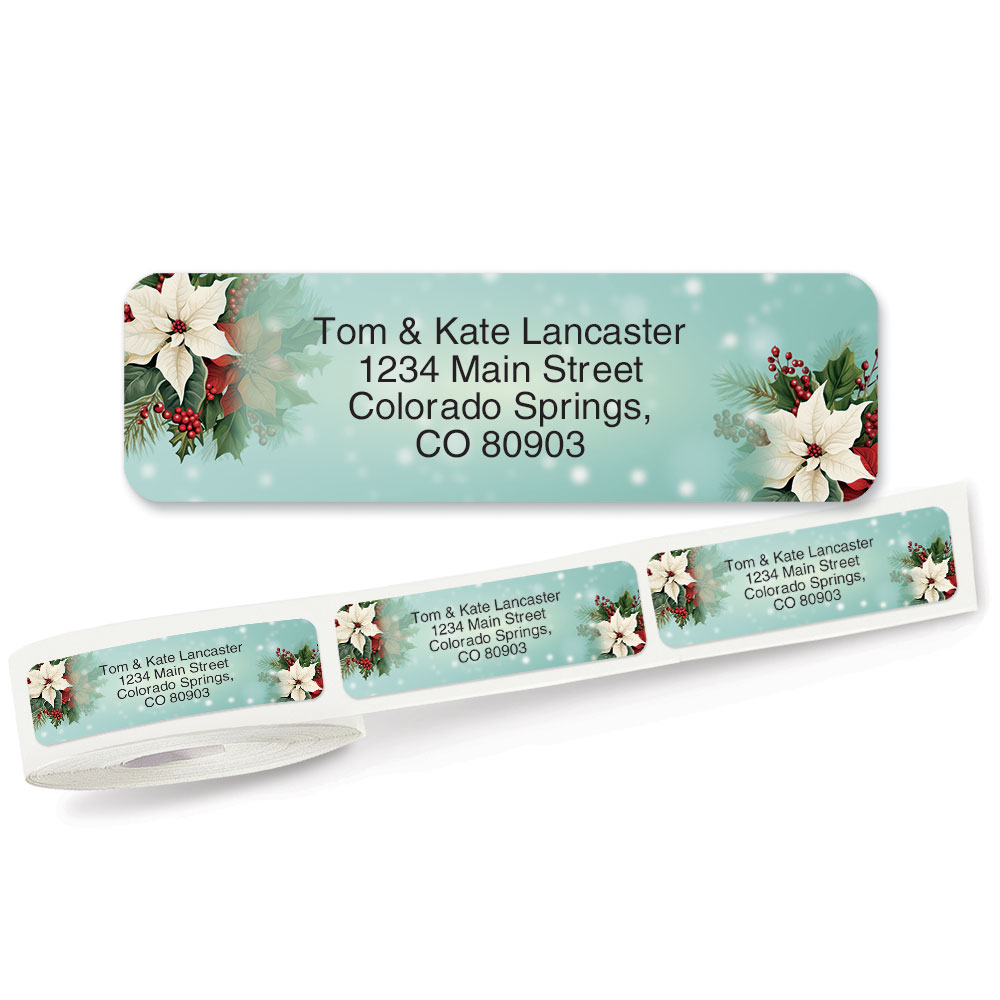 Christmas Florals Rolled Return Address Labels | Colorful Images