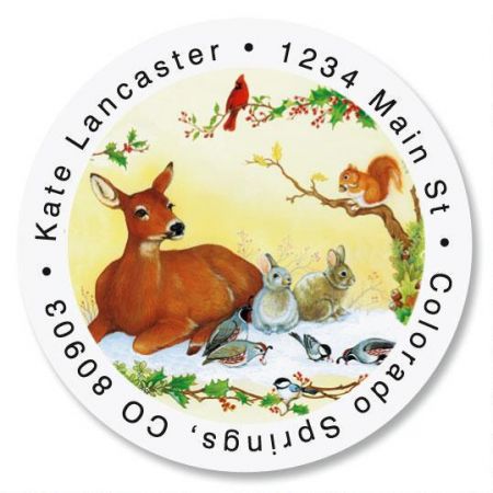 Winter Forest Round Return Address Labels | Colorful Images