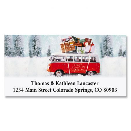 Christmas Bus Deluxe Return Address Labels | Colorful Images