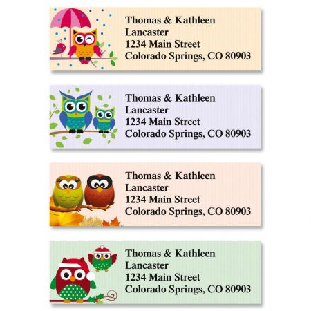 Year Round Owls Classic Return Address Labels | Colorful Images