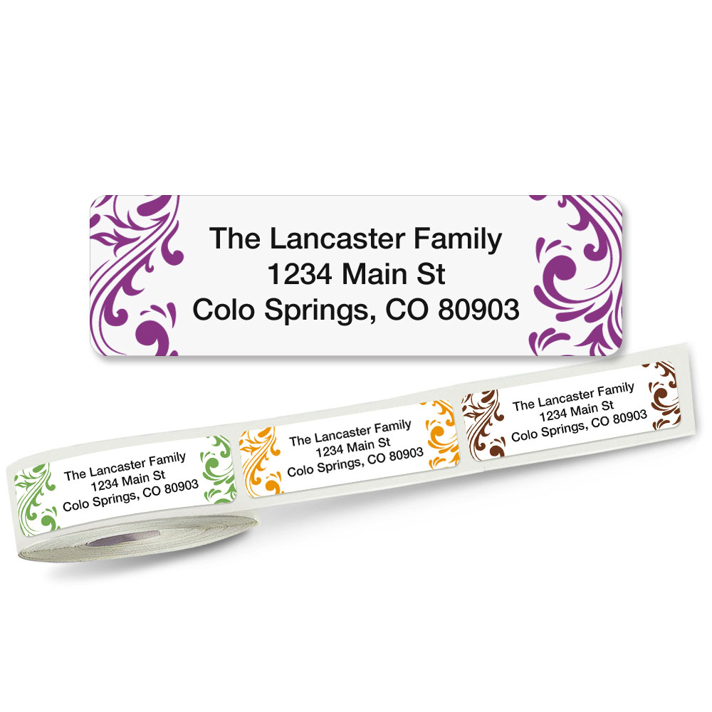 Elegant Swirl Rolled Address Labels | Colorful Images