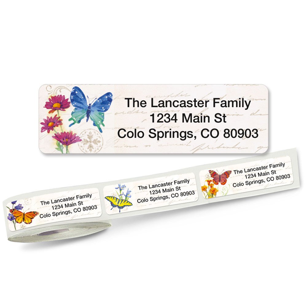 Butterflies & Flowers Rolled Address Labels | Colorful Images