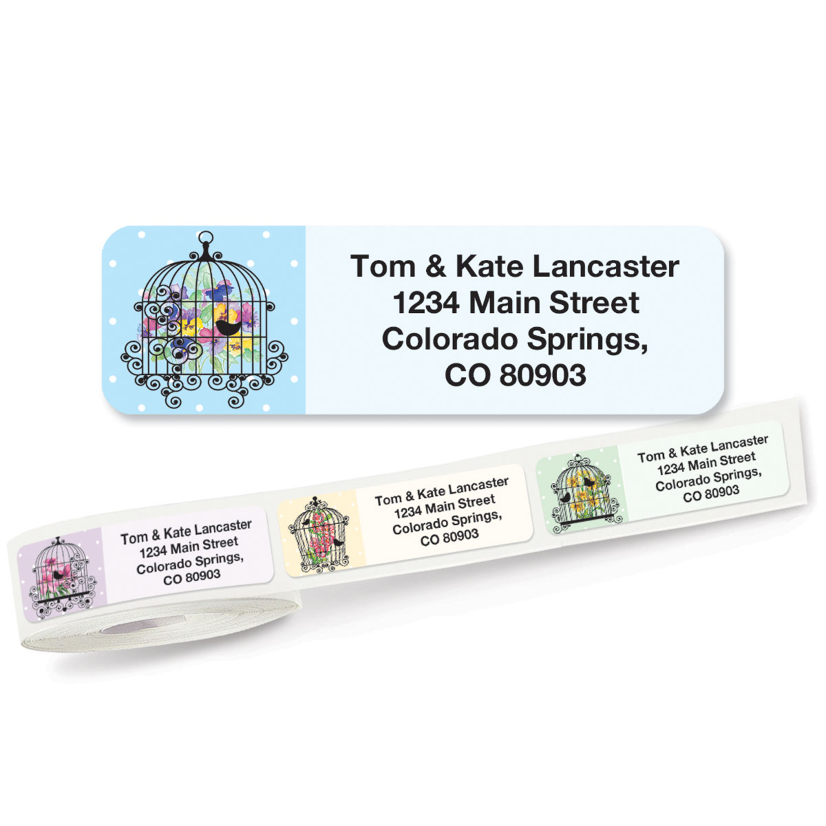 Bird Cages Rolled Address Labels | Colorful Images