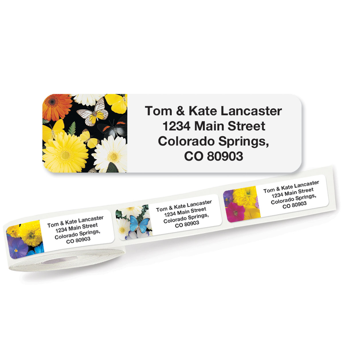 Flower Collage Rolled Address Labels - Roll of 250 | Colorful Images