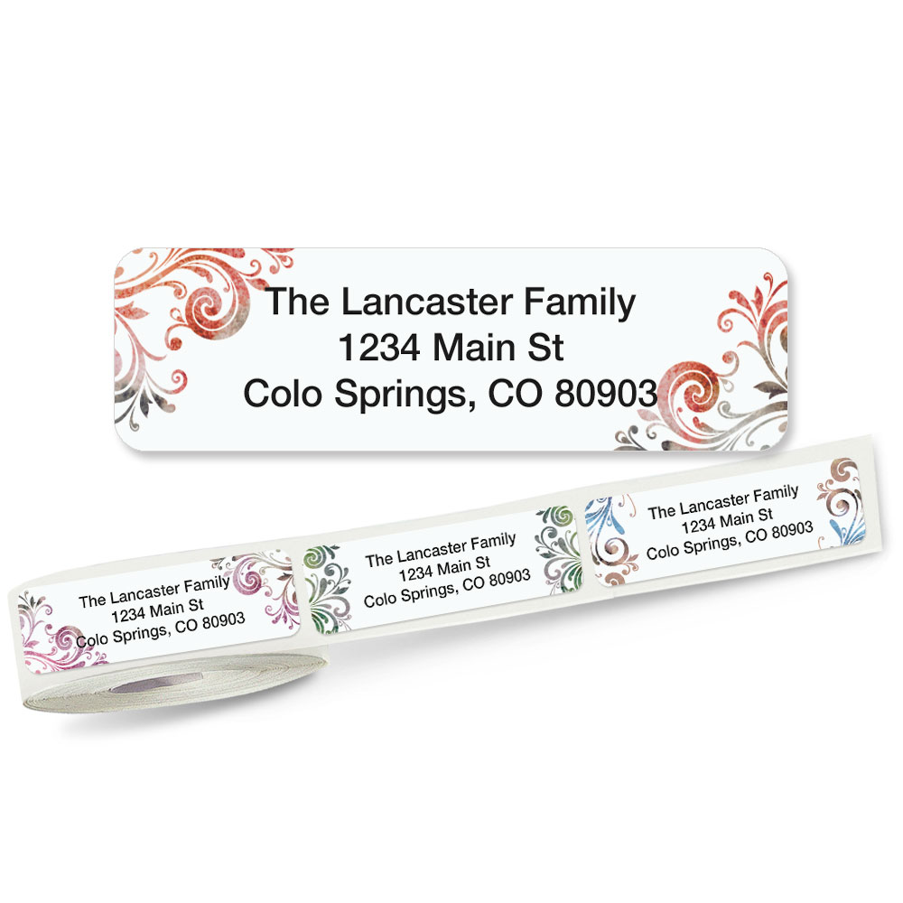 Gray Swirls Rolled Address Labels | Colorful Images