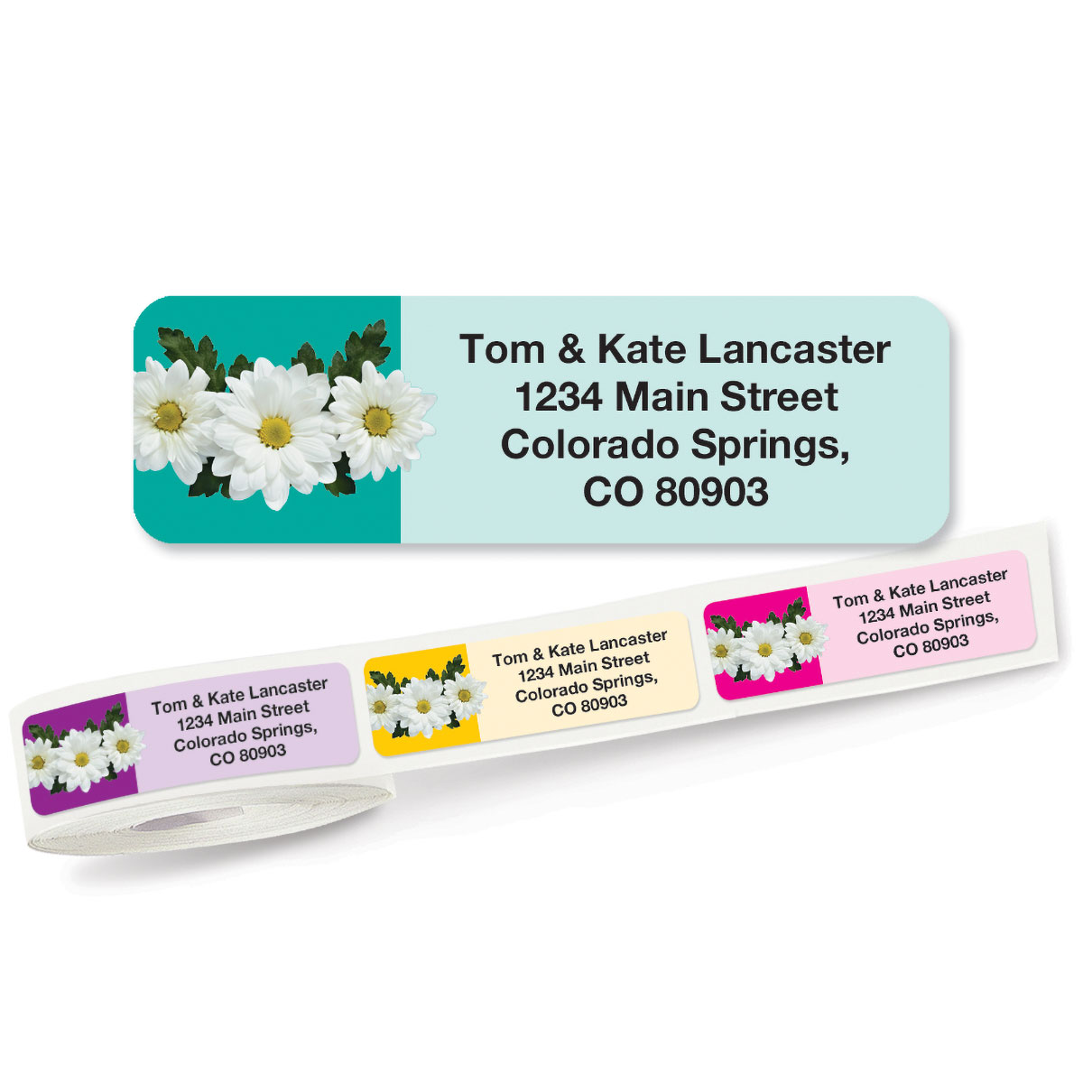 Daisies Rolled Address Labels - Roll of 250 | Colorful Images