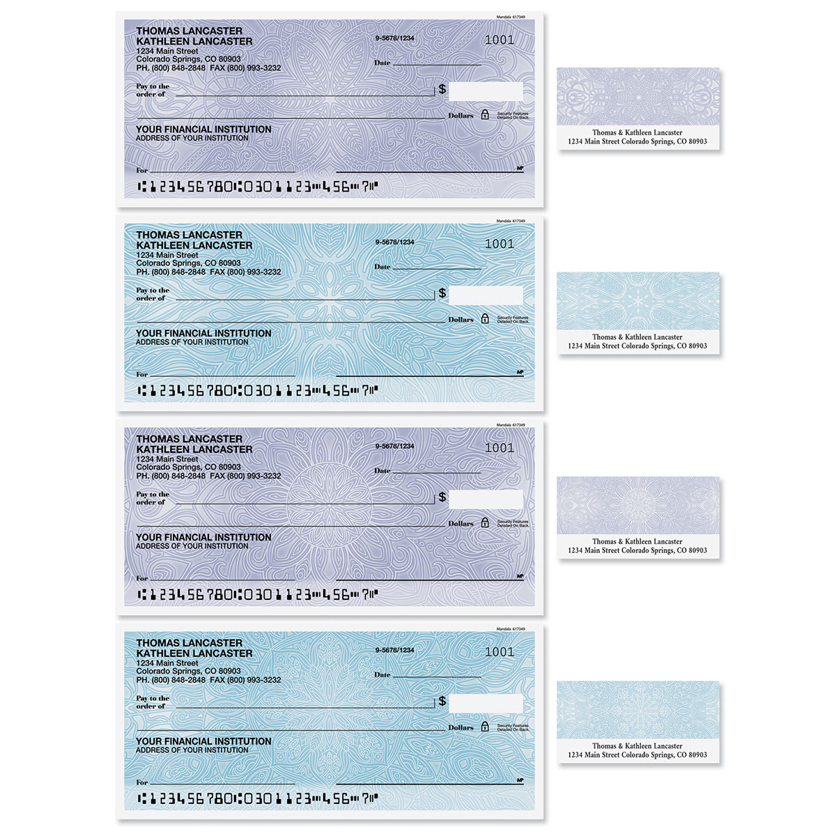 Mandala Personal Duplicates Checks with Matching Labels | Colorful Images