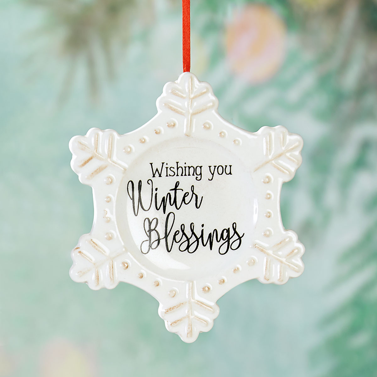 Winter Blessings Ceramic Snowflake Ornament | Colorful Images