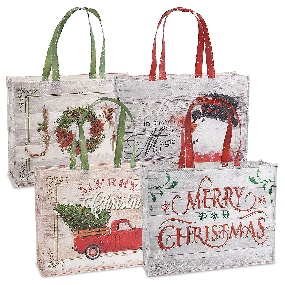 Rustic Christmas Large Shopping Tote Bags | Colorful Images