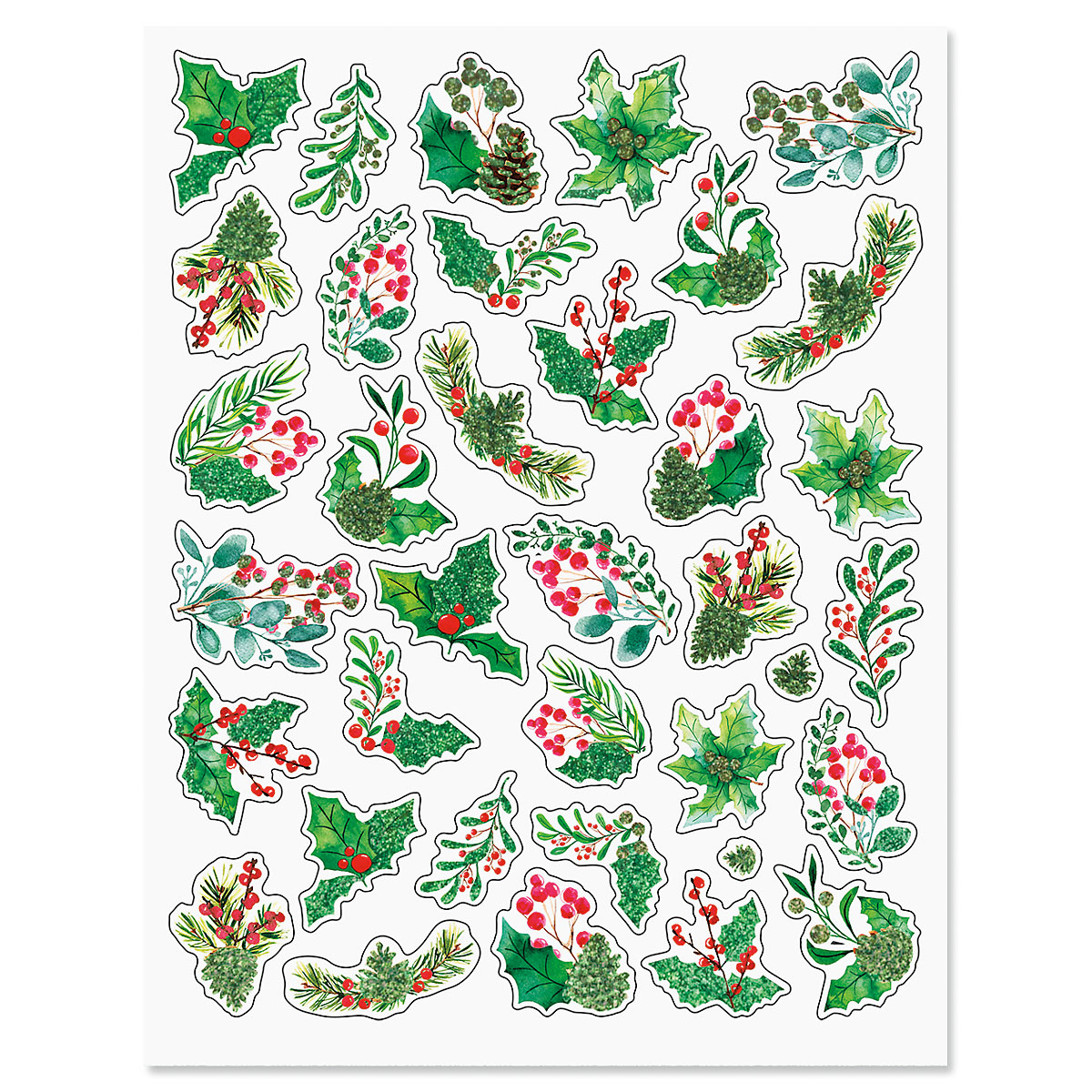 Sparkle Holly and Pine Stickers | Colorful Images