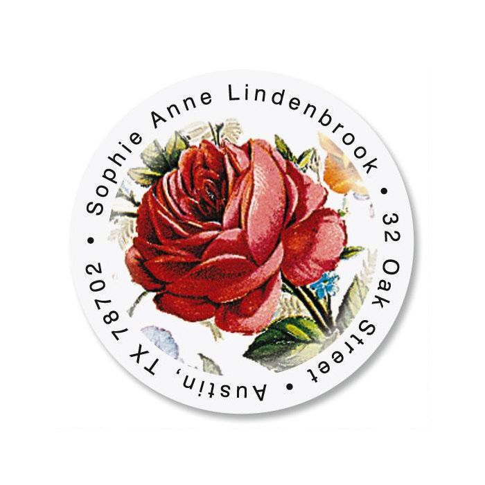 Victorian Roses Round Return Address Labels | Colorful Images