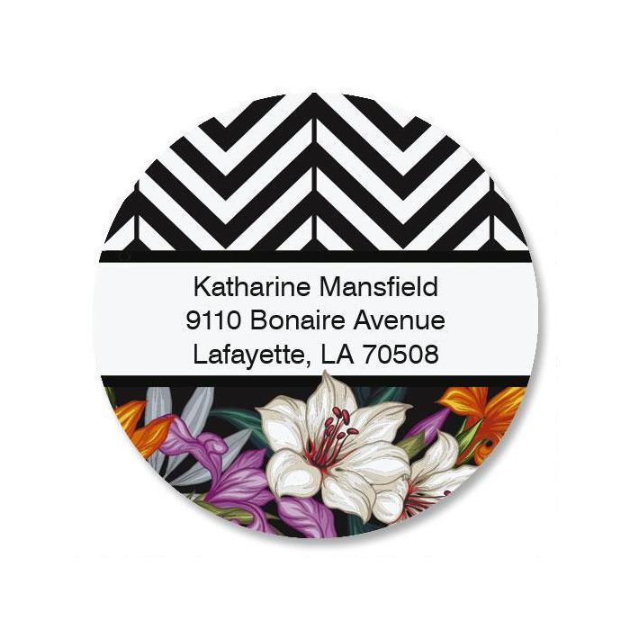 Tropical Chevron Round Return Address Labels | Colorful Images