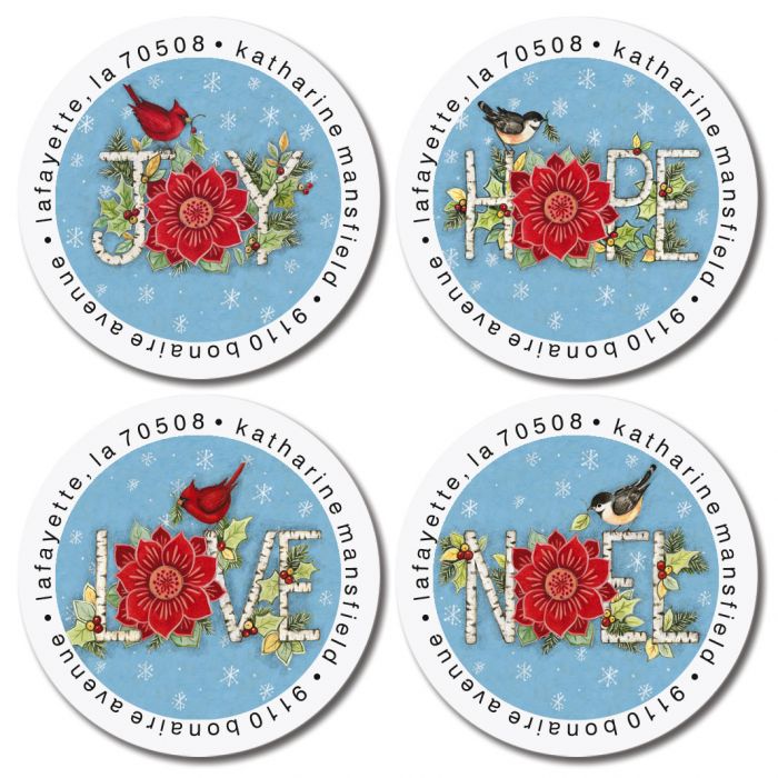Natural Christmas Round Return Address Labels (4 Designs) | Colorful Images